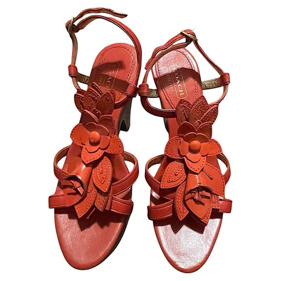 Coach | Shoes | Coach Red Floral Heels Size 6 | Poshmark